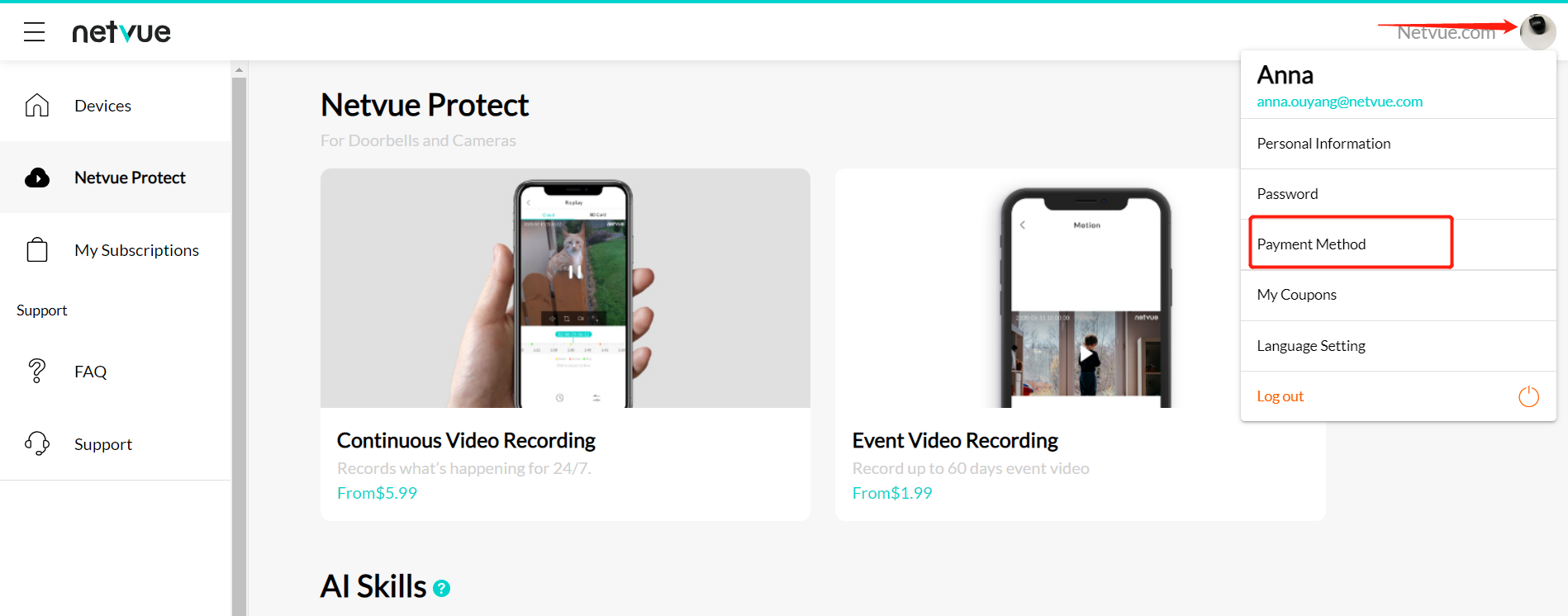 How to update/change credit card – Netvue Support Center
